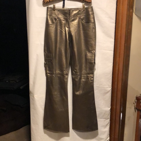Cache | Pants & Jumpsuits | Cache Dark Gold Butter Leather Lined Cargo ...